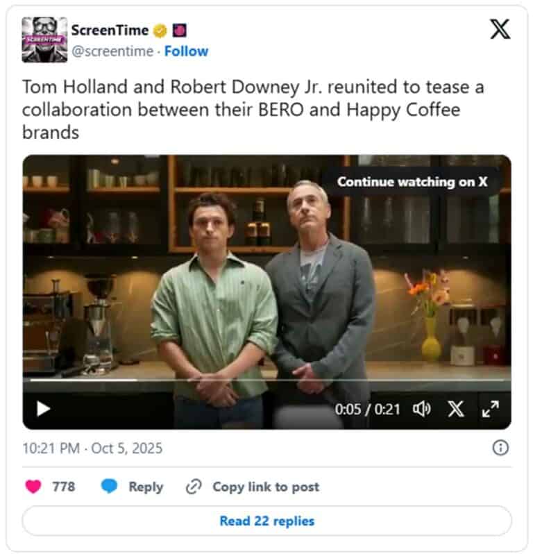 Robert Downey Jr y Tom Holland juntos de nuevo en un anuncio